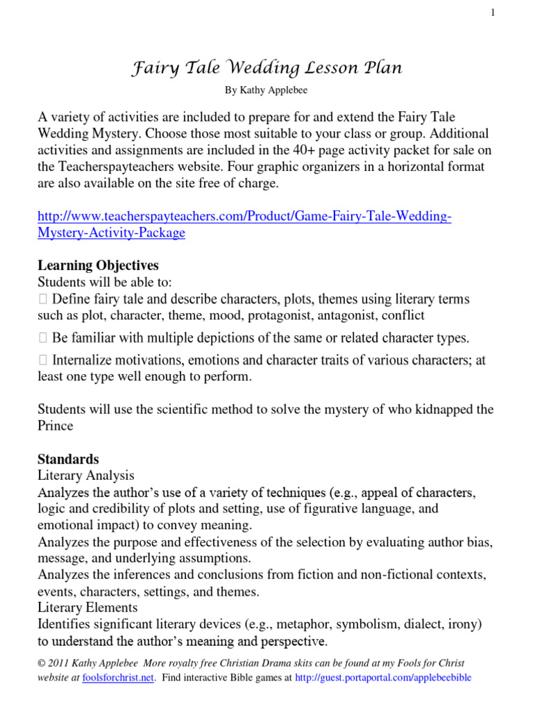 Fairy Tale Wedding Lesson Plan | PDF | Narrative | Fairy Tales