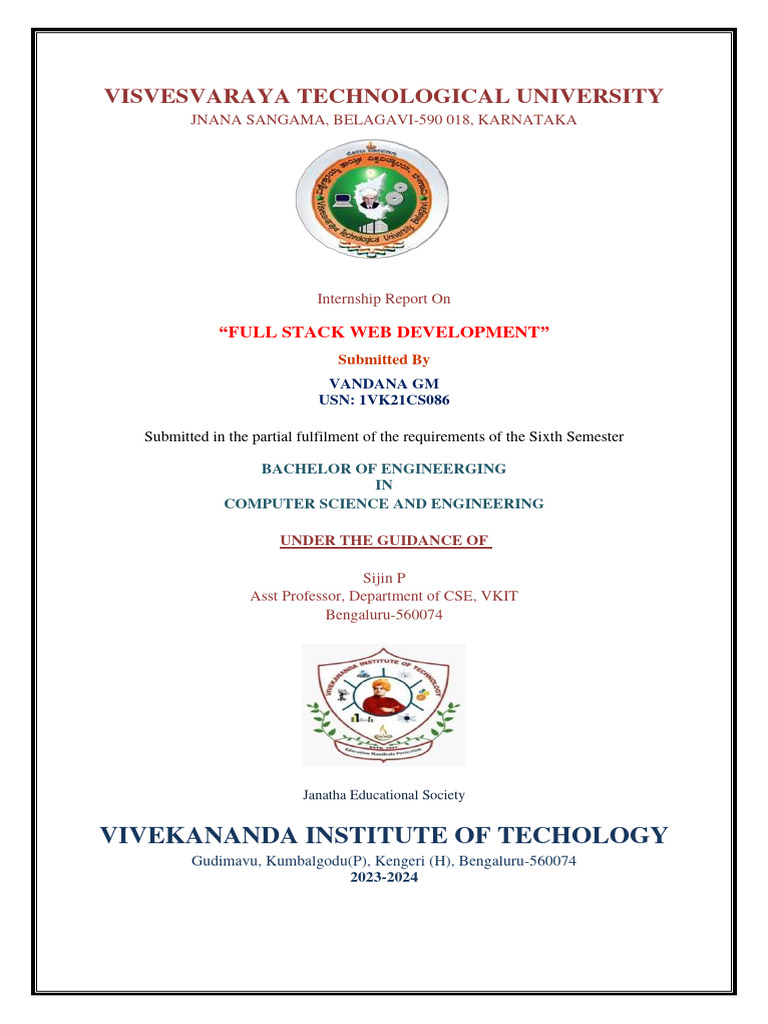 Vandana Internship Report | PDF | Html | Java Script