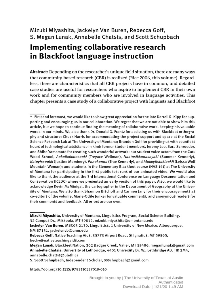 Miyashita et al 2018 Implementing collaborative research in Blackfoot ...