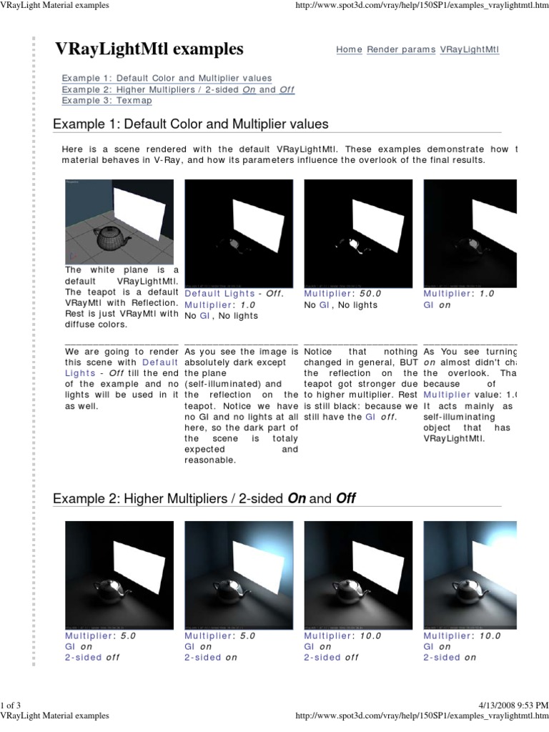 VRayLight Material Usage Examples | PDF | Color | Optics