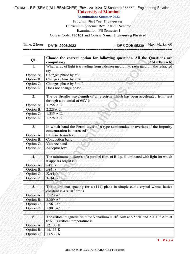 Engineering Physics Exam Paper | PDF
