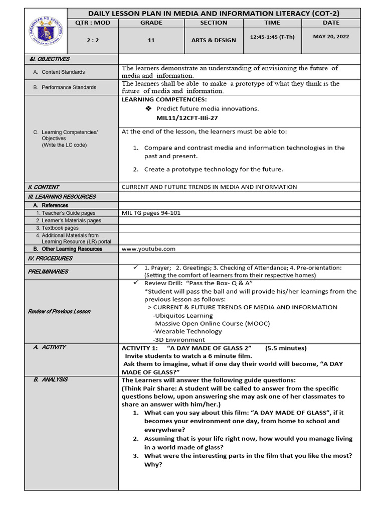 GILTENDEZ - DLP-MIL - March 16-DemoTeaching | PDF | Educational Technology | Learning