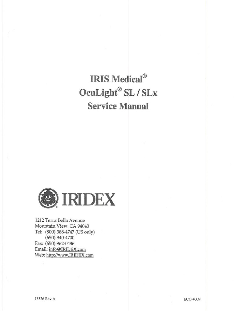 Iridex Iris Medical OcuLight SL SLX Service Manual | PDF | Optical ...