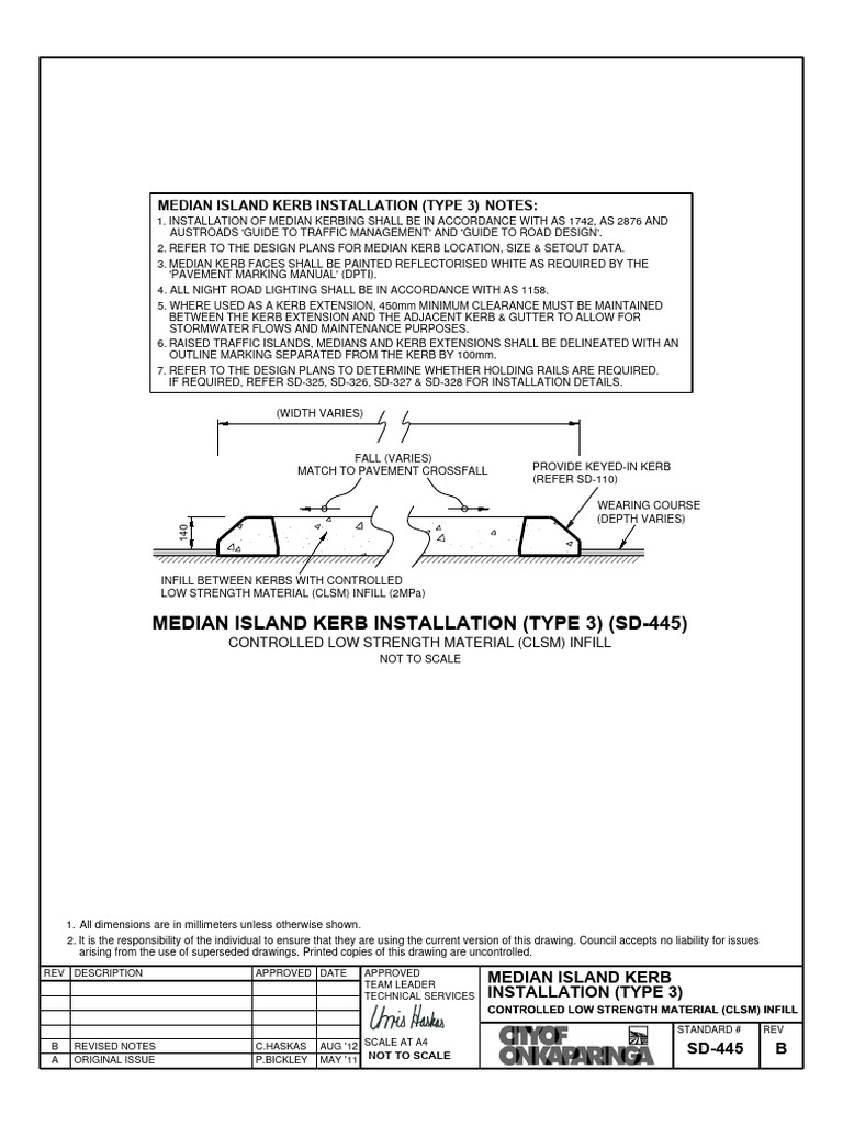 Technical Services Standard Details sd445 Median Island Kerb ...