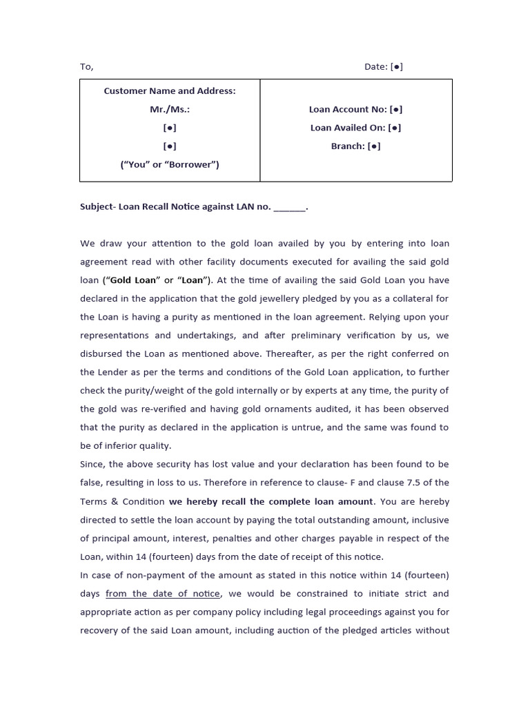 Digital Recall Notice | PDF | Loans | Demand For Money