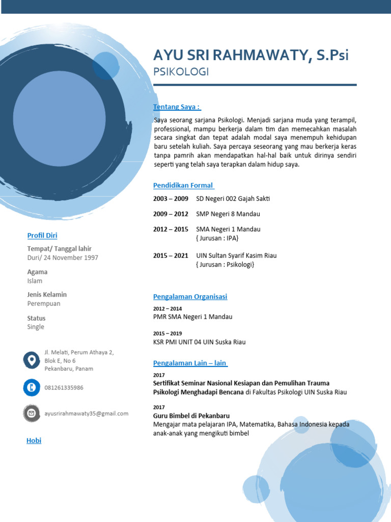 CV Lamaran Kerja Ayu | PDF