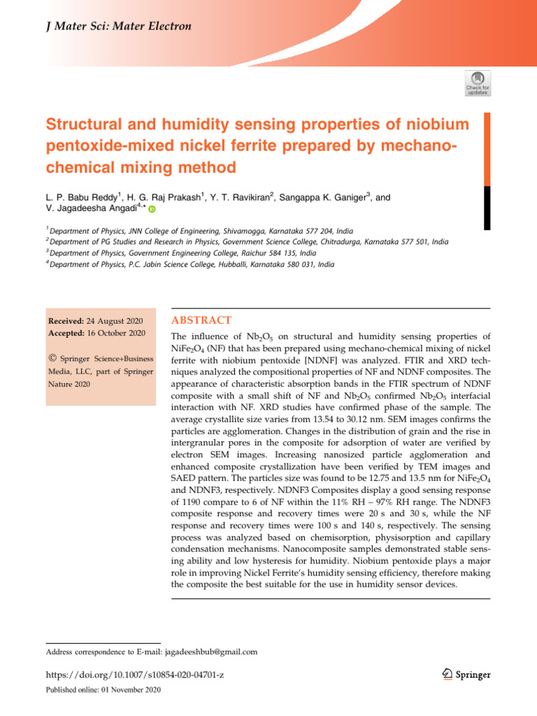Structural and Humidity Sensing Properties of Niobium Pentoxide-Mixed ...