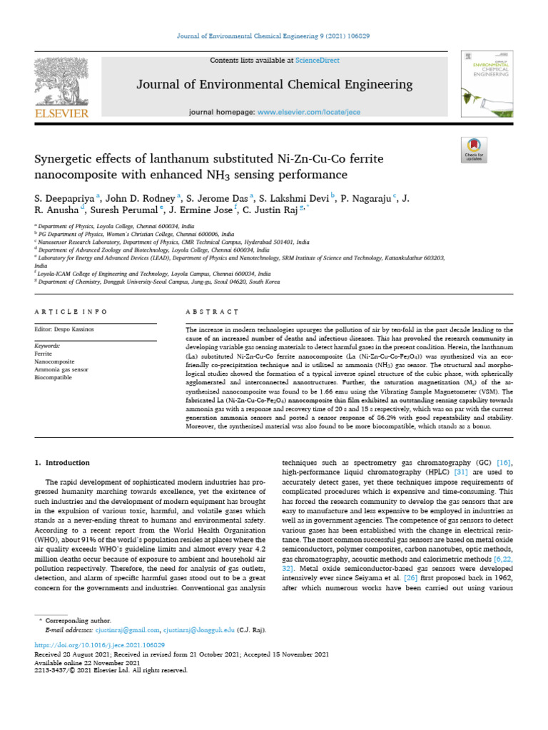 Synergetic Effects of Lanthanum Substituted Ni-Zn-Cu-Co Ferrite Nanocomposite With Enhanced NH3 ...