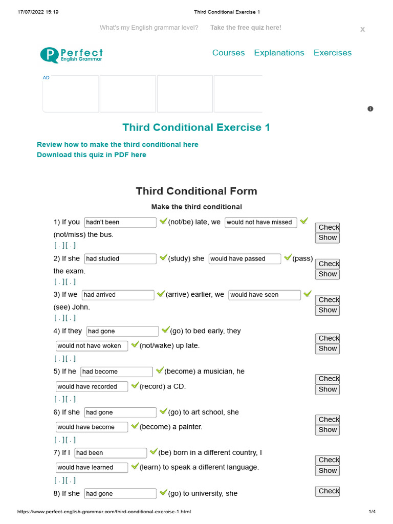 Third Conditional Exercise 1 | PDF