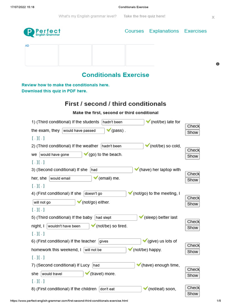 Conditionals Exercise | PDF