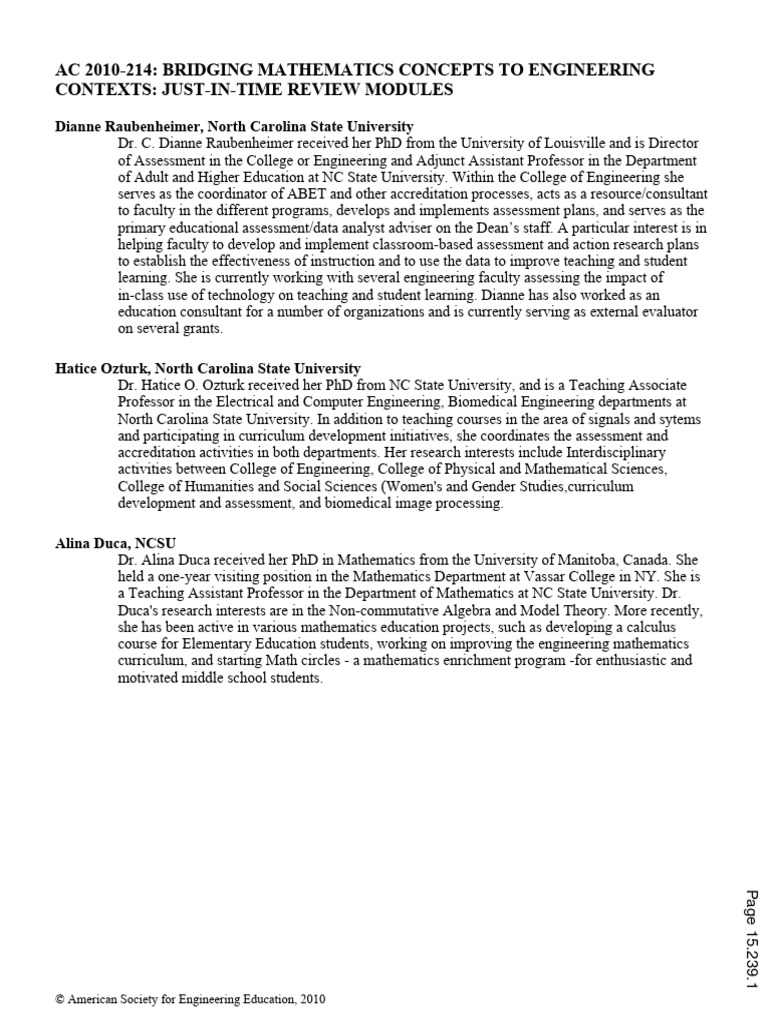 Bridging Mathematics Concepts To Engineering Contexts Just in Time ...