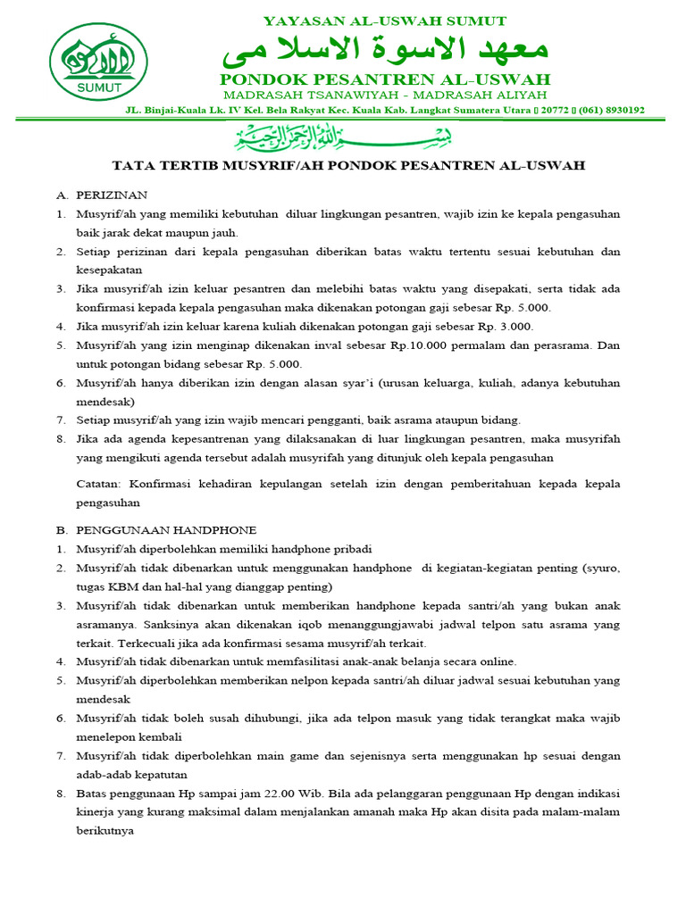Tata Tertib Musyrif Pondok Pesantren | PDF