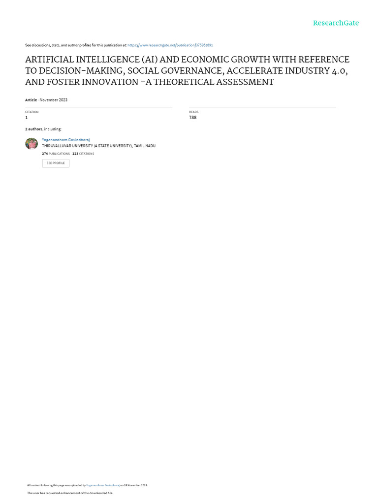 AI & Economic Growth: Theoretical Assessment | PDF | Artificial ...