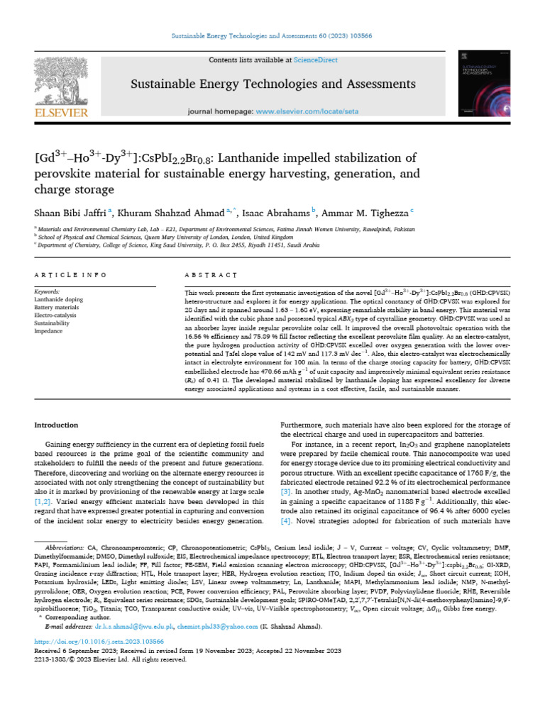 Lanthanide-Doped Perovskite for Energy Solutions | PDF | Solar Cell ...