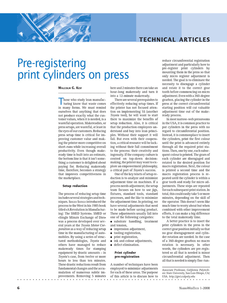 Lean Printing: Pre-Register Cylinders | PDF