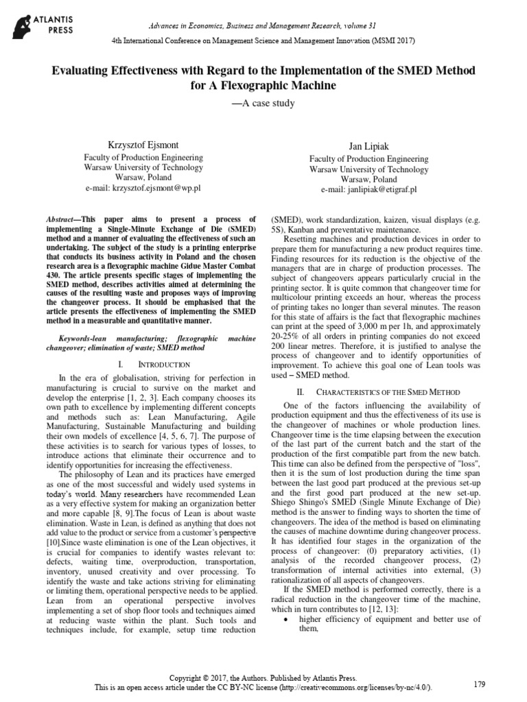 Evaluating Effectiveness With Regard To The Implementation of The SMED Method For A Flexographic ...