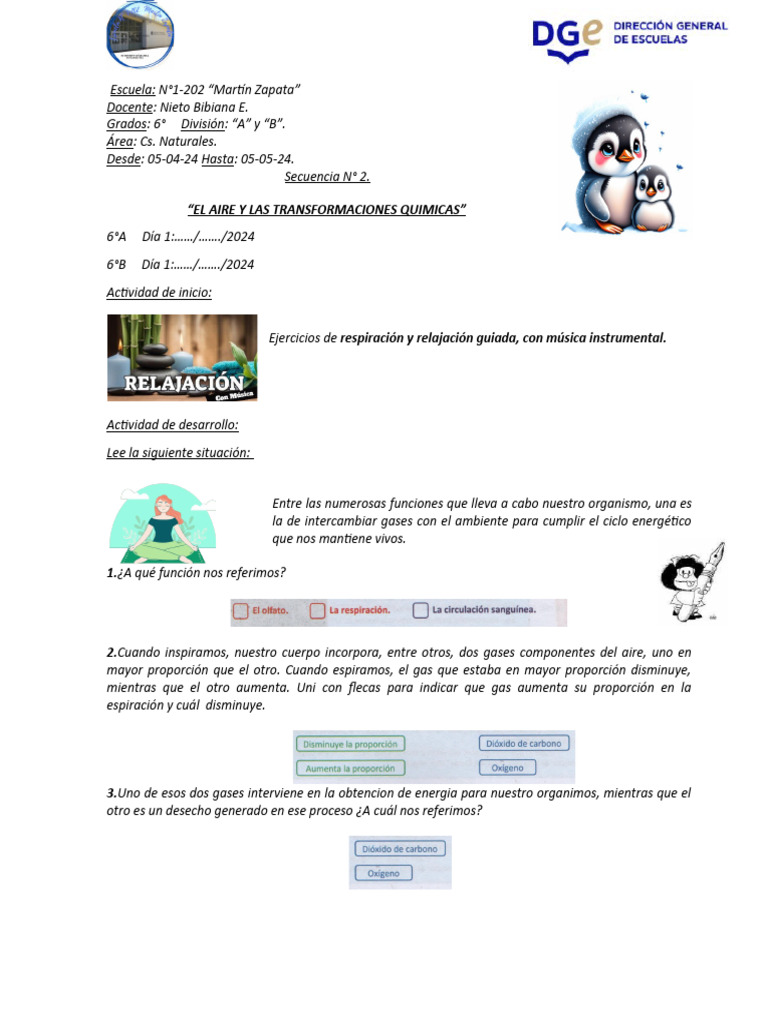 Secuencia 2 de Naturaleza 6° A B | PDF | Importar | Respiración