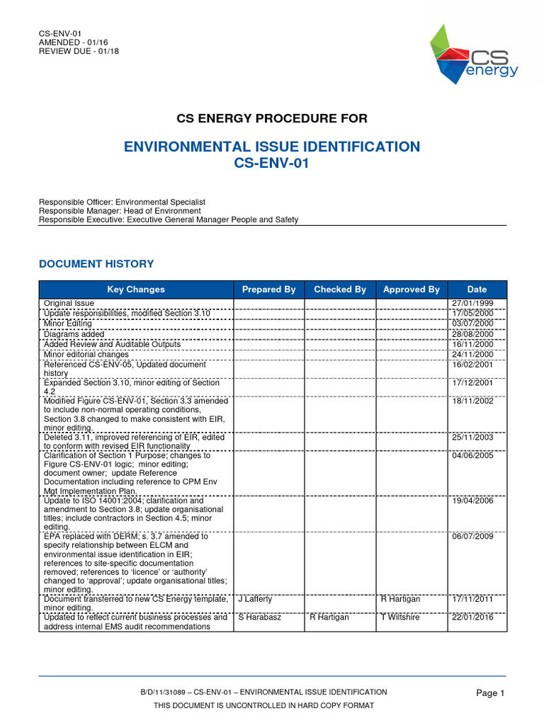 CS-ENV-01 - Environmental Issue Identification (01 16) - CS Energy ...