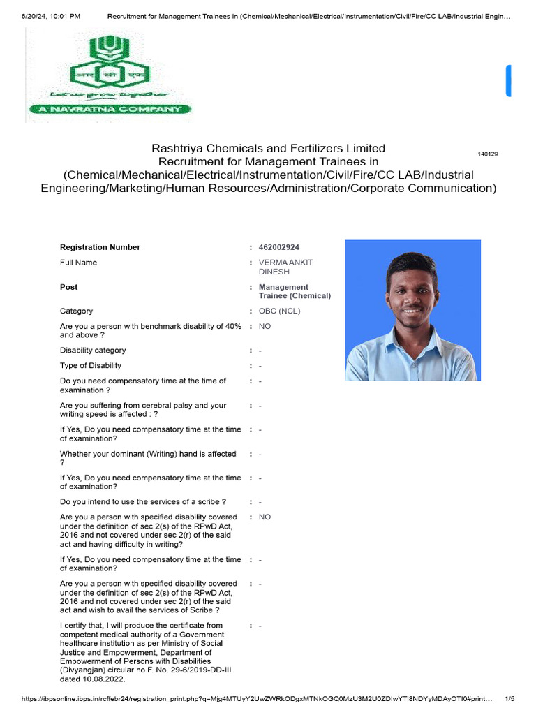 Registration Number:: Post::::::::::::: Verma Ankit Dinesh | PDF ...