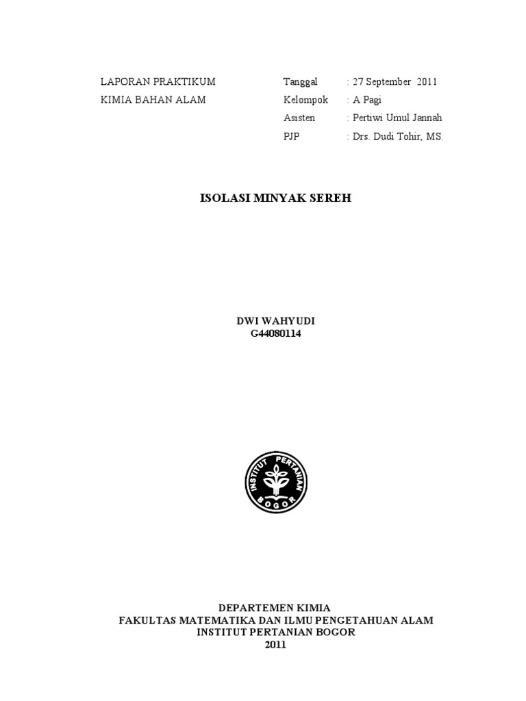 Isolasi Minyak Sereh | PDF