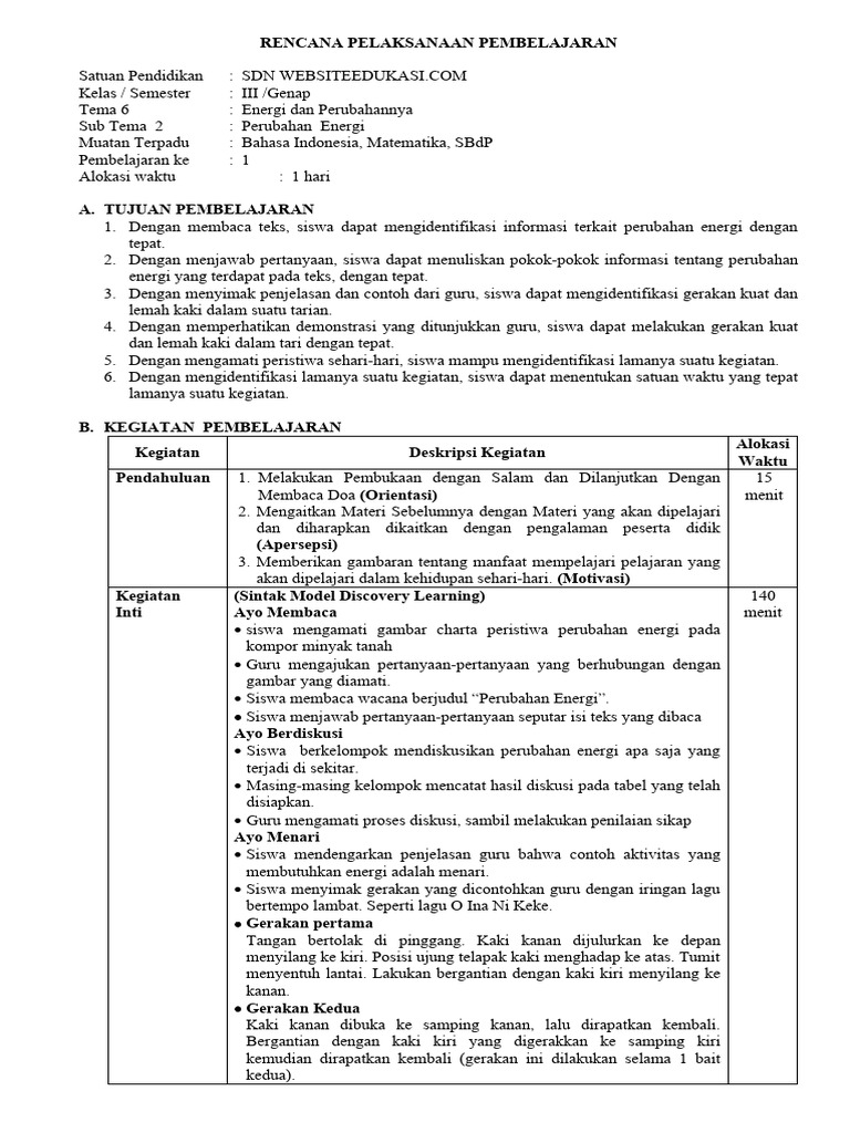RPP 1 Lembar Kelas 3 Tema 6 ST 2 PB 1 | PDF | Karier & Perkembangan