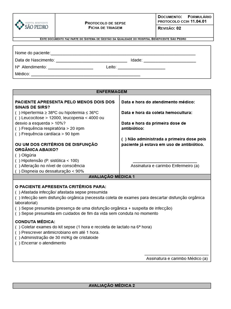 Protocolo de Triagem para Sepse | PDF | Sepse | Doenças e distúrbios ...