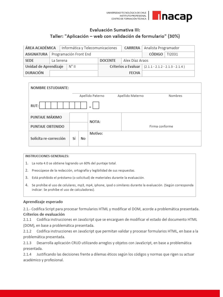 Taller de Validación de Formularios Web | PDF | Script Java | Modelo de objeto de documento