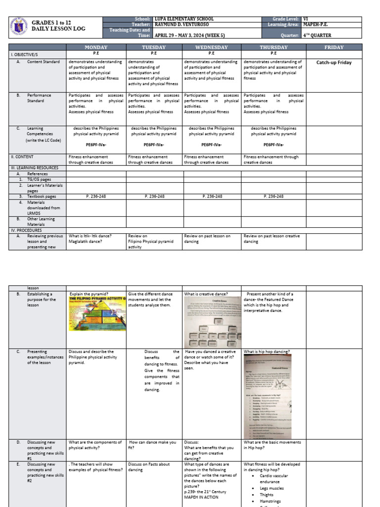DLL_MAPEH 6_Q4_W5 | PDF | Dances | Learning