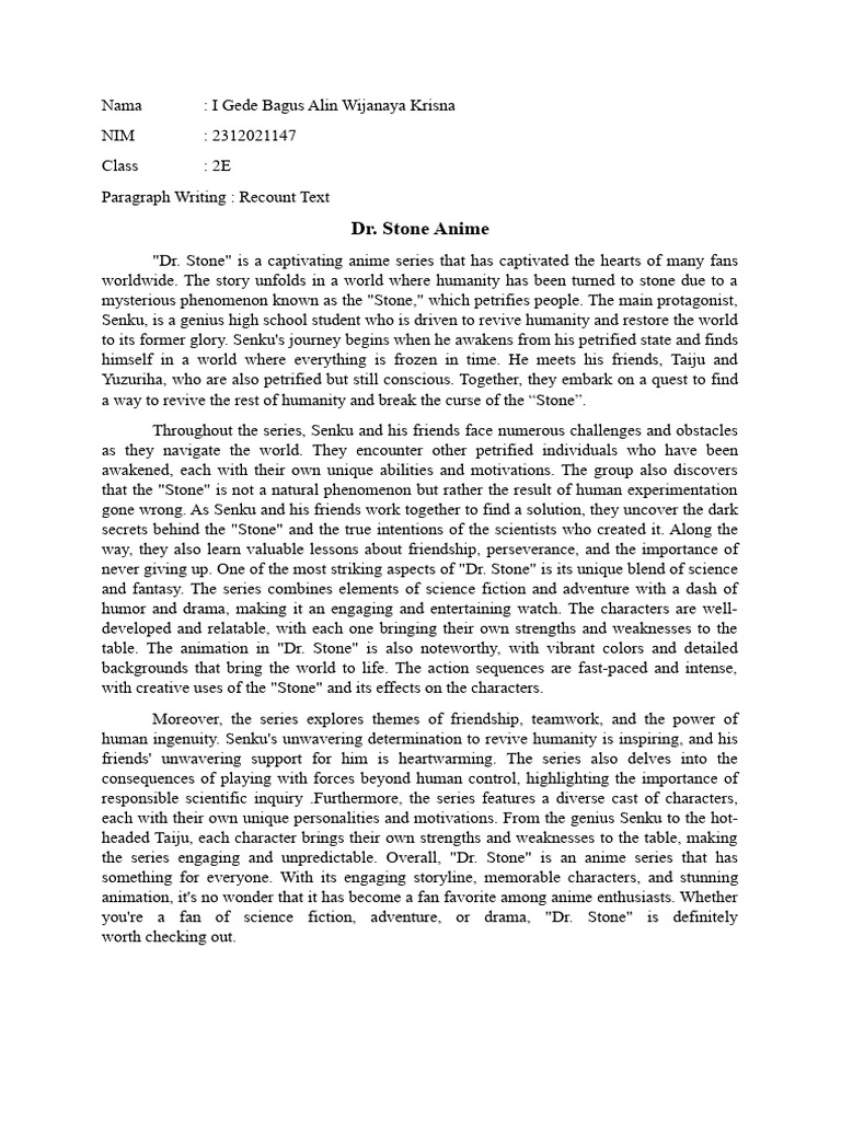 Paragraph Wirting Recount Text - Bagus Alin - 2312021147 | PDF | Young ...