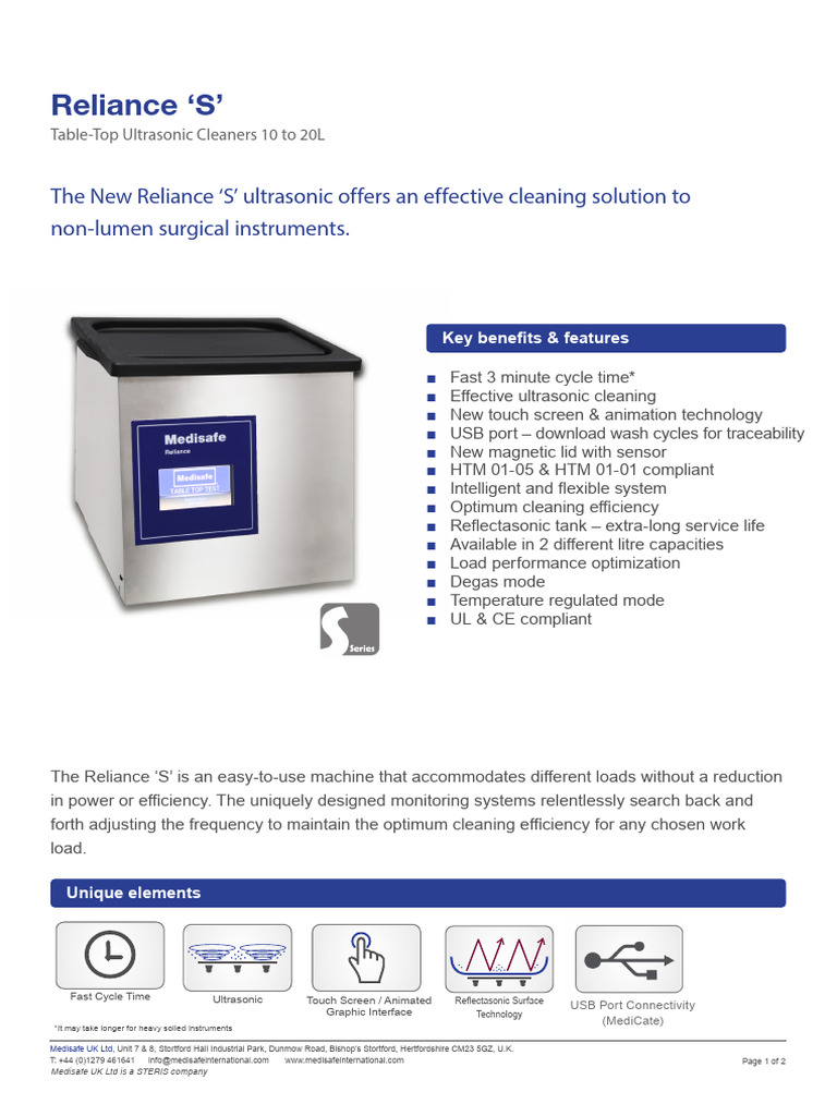 Reliance S Tech Sheet 12 19 r06 | PDF | Ultrasound | Manufactured Goods