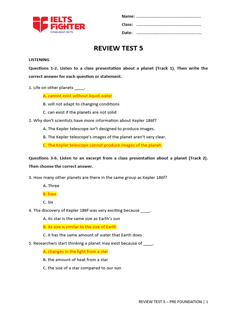 Review test 5 | PDF | Planets | Astrobiology