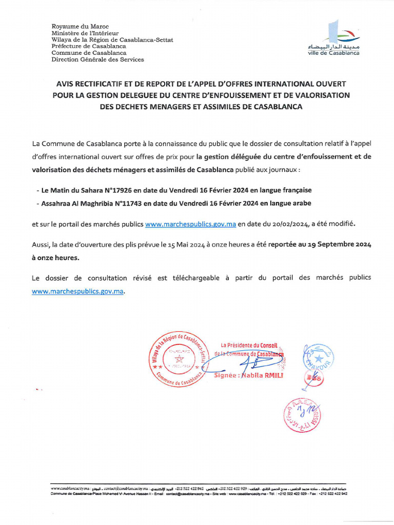 Avis Rectificatif Et de Report Aoi Gestion Deleguee Cev Version en Francais | PDF