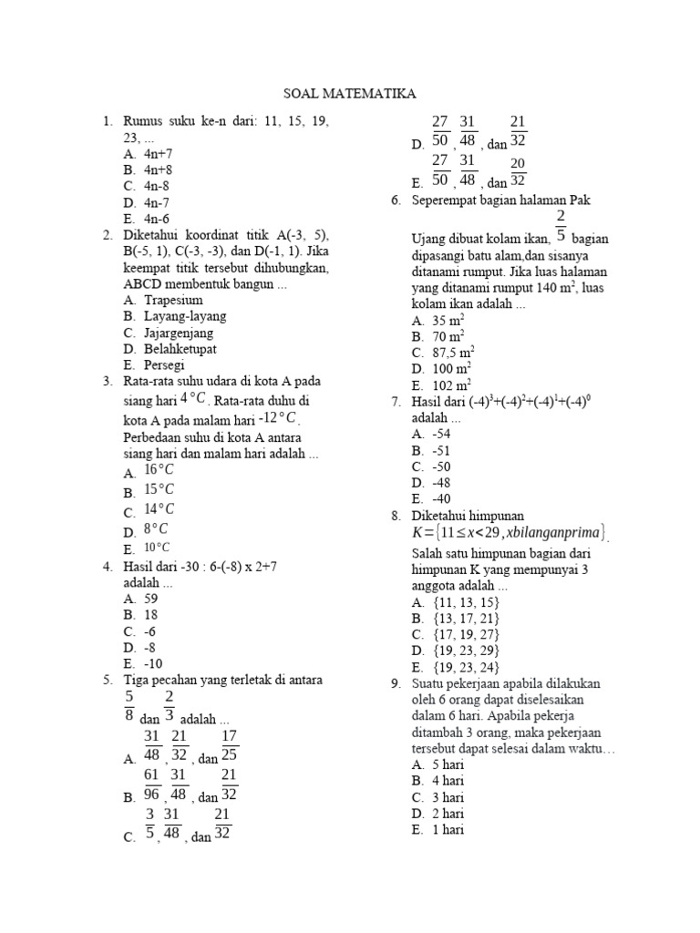 Soal Matematika (Pilgan) | PDF