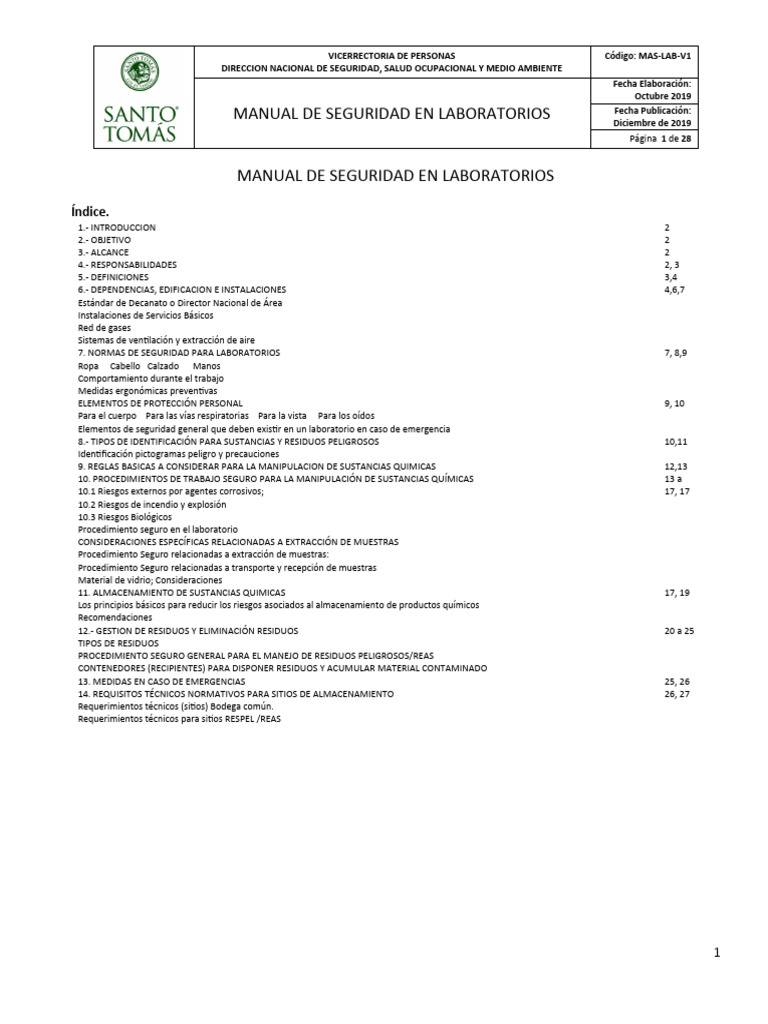16) Manual de Seguridad para Laboratorios RPBv03 | PDF | Laboratorios | Seguridad y salud ...