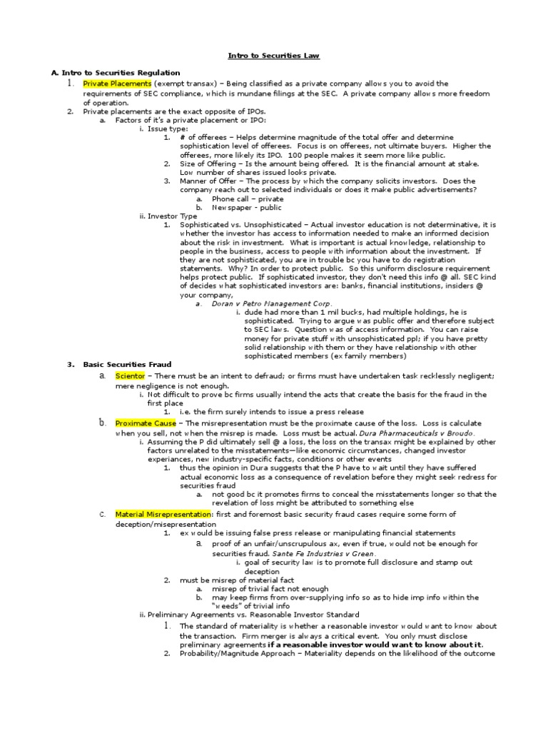 An Introduction to Securities Law: Private Placements, Materiality ...