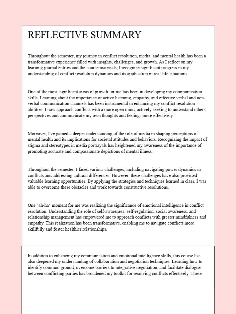 Reflective Summary | PDF | Conflict Resolution | Empathy