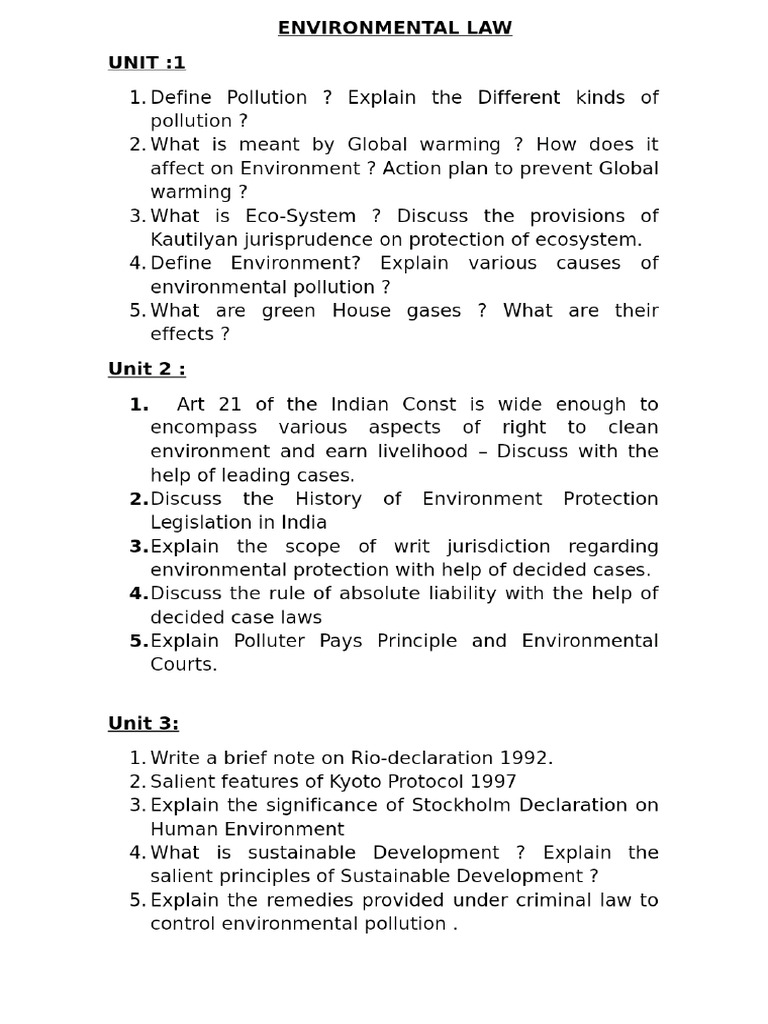Environmental Law Important Questions | PDF