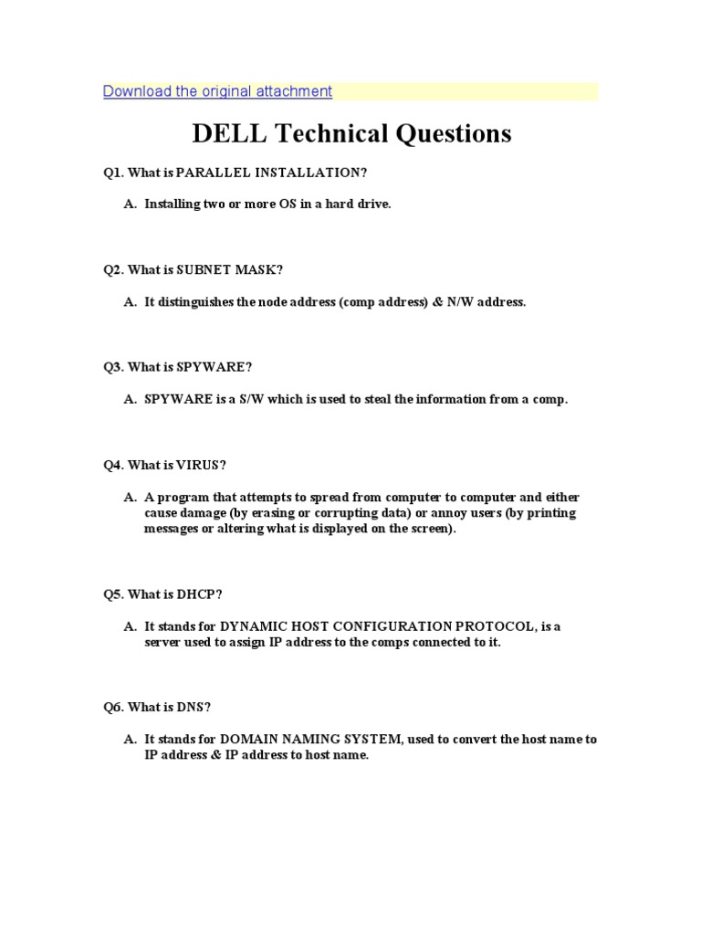Dell Technical Questions | PDF | Ip Address | Computer Network