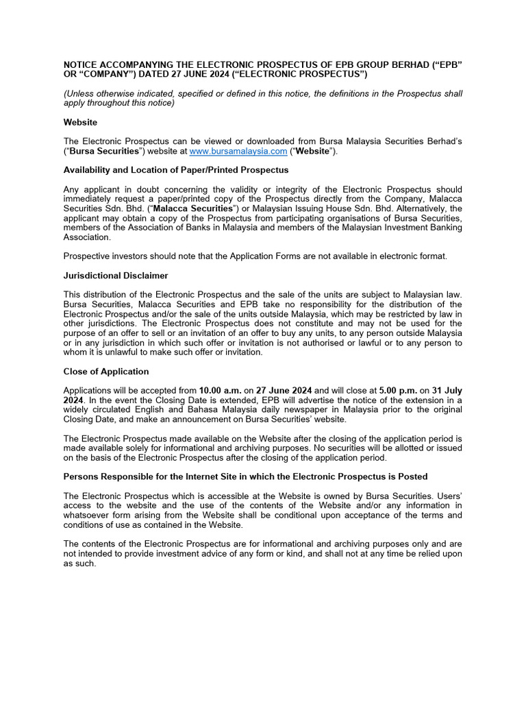 EPB Group Berhad - Prospectus (Part 1) | PDF | Initial Public Offering ...