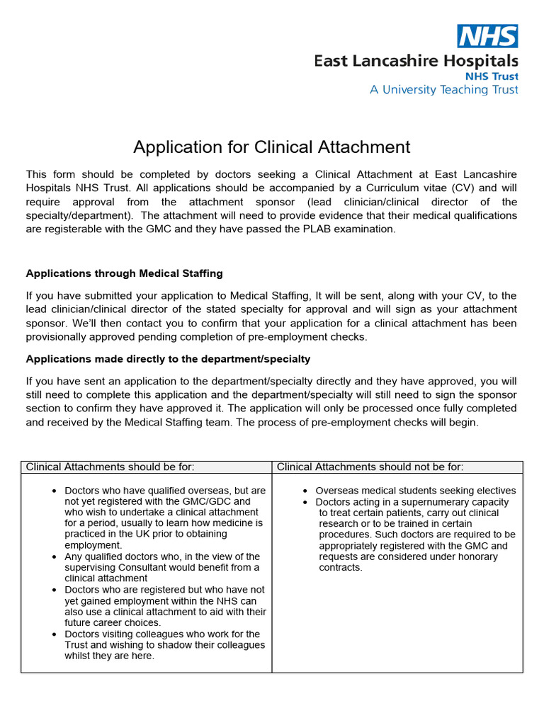 Clinical Attachment Application | PDF | Physician | Medicine