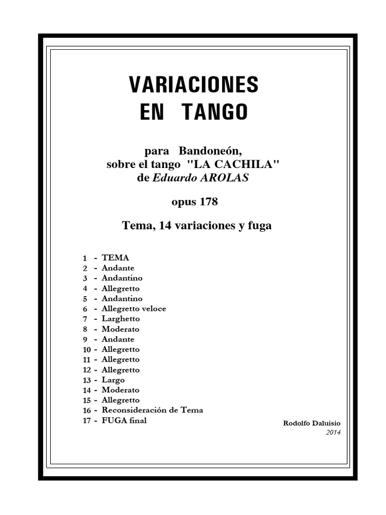 178 - VARIACIONES EN TANGO-sobre La Cachila-Daluisio | PDF | Tango Music | Music Of The African ...