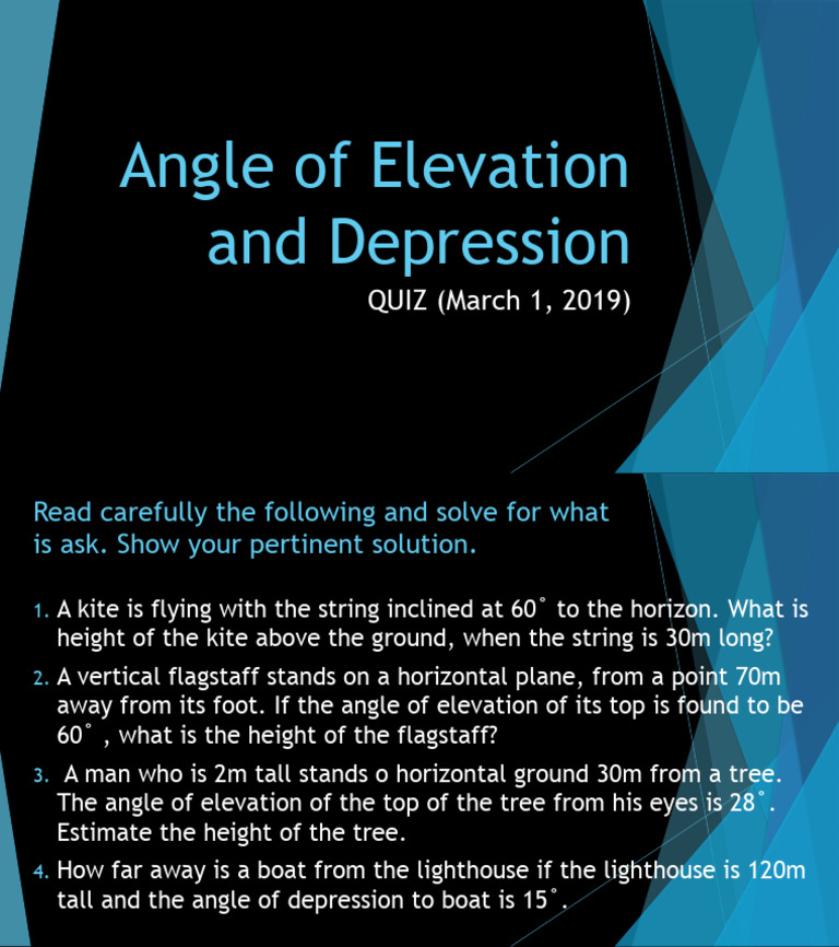 Angle of Elevation and Depression Quiz | PDF