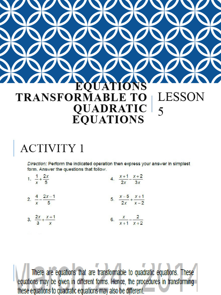 Equations Transformable To Quadratic Equations | PDF | Teaching Methods ...