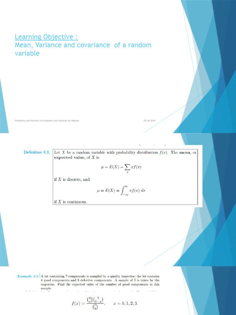 Lecture 8 Descriptive Parameters of Probability Distribution | PDF | Variance | Statistics