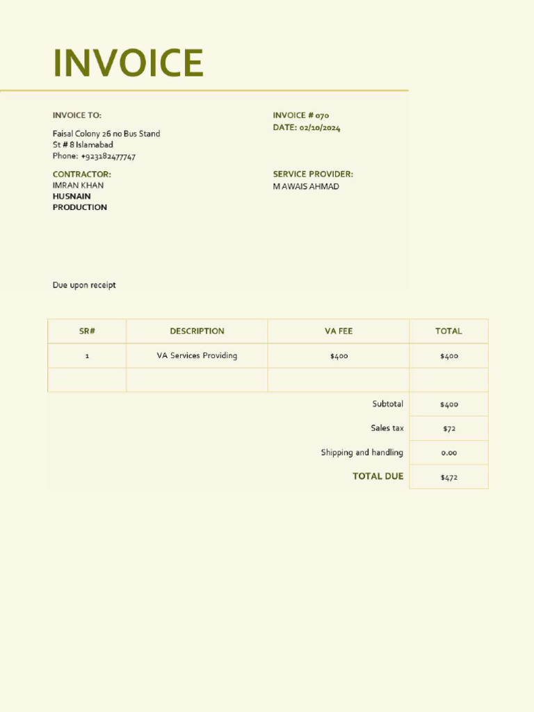 Payment Invoice 070 | PDF