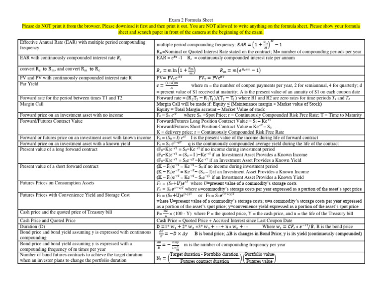 Exam 2 Formula Sheet | PDF | Bond Duration | Futures Contract