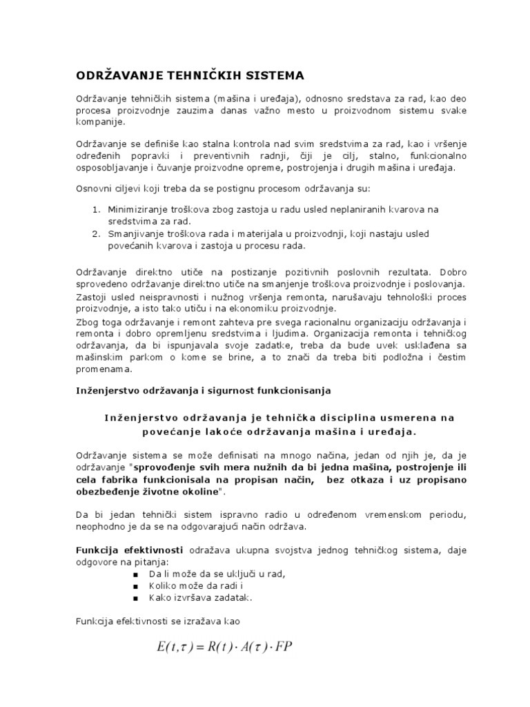 Održavanje Tehničkih Sistema | PDF