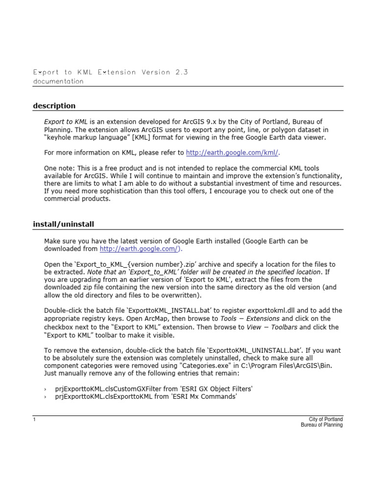 Export To KML Documentation | PDF | Arc Gis | Hyperlink