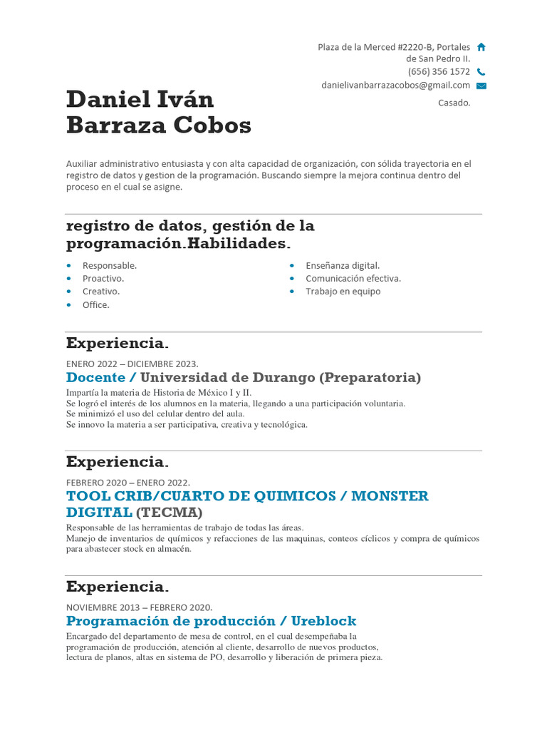 Curriculum Daniel Barraza | PDF | Enseñando | Aprendizaje