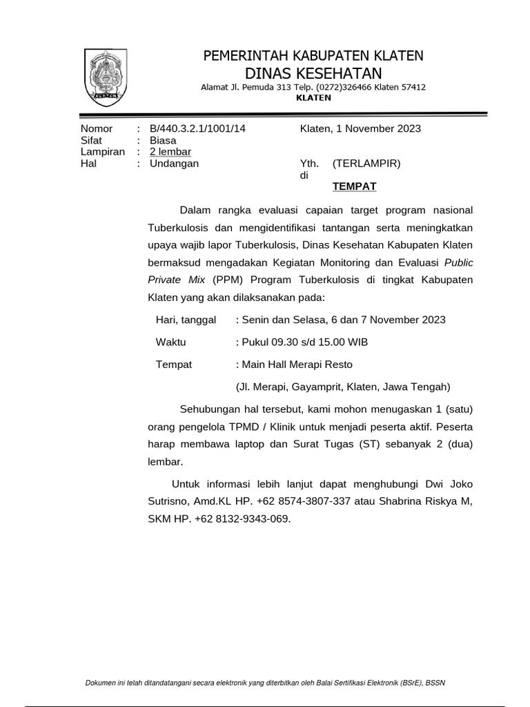 Undangan DPM Klinik Monev PPM | PDF